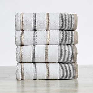 Great Bay Home, Towel, Cotton (16 x 30 inches) Oversized Decorative Luxury Hand Towels. Noelle Collection, Set of 4, Glacier Grey/Cappuccino