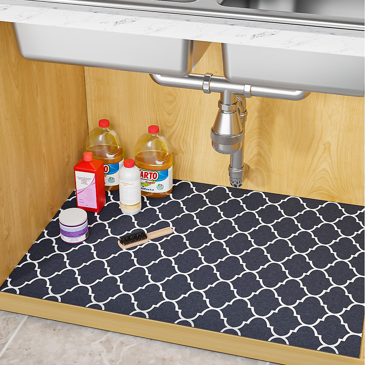 Under Sink Mat for Kitchen Waterproof, Undersink Mats for Bottom of Kitchen Sink, Non-Adhesive Absorbent Quick Dry Under Sink Liner, Non-Slip Shelf Protector Under Sink Tray (Dark Gray, 24"×30")
