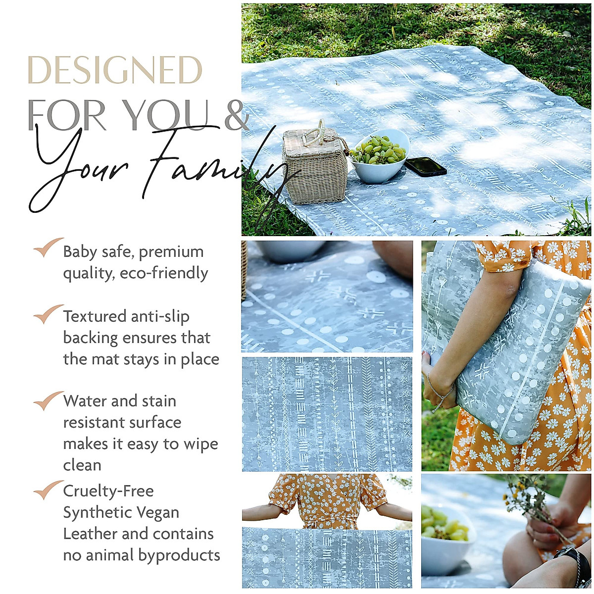 Famokids - Eazy Vegan Leather Mat, Baby Splat Mat for Under High Chair, Non-Toxic & Waterproof Mat Kids Play Mat, Floor Mat, Outdoor Mat, Lightweight, Round, 47 inches, Smoke