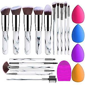 Makeup Brushes 16PCs Makeup Brushes Set with 4PCs Beauty Blender Sponge and 1 Brush Cleaner Premium Synthetic Foundation Brushes Blending Face Powder Eye Shadows Make Up Brushes Tool(Marble)