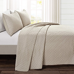 Lush Decor Ava Quilt Diamond Pattern Solid 3 Piece Oversized Bedding Blanket Bedspread Set - Full/Queen - Neutral