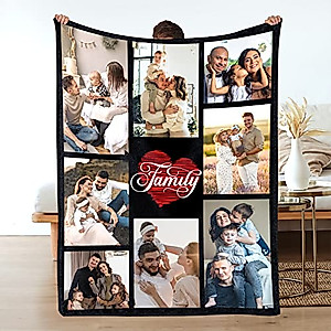 Custom Blanket with Photo Text, Personalized Flannel Picture Blanket for Adult Kid, Customized Collage Blankets with Photos, Mothers Day Birthday Gift for Mom from Daughter or Son(8 Photo W/Text)