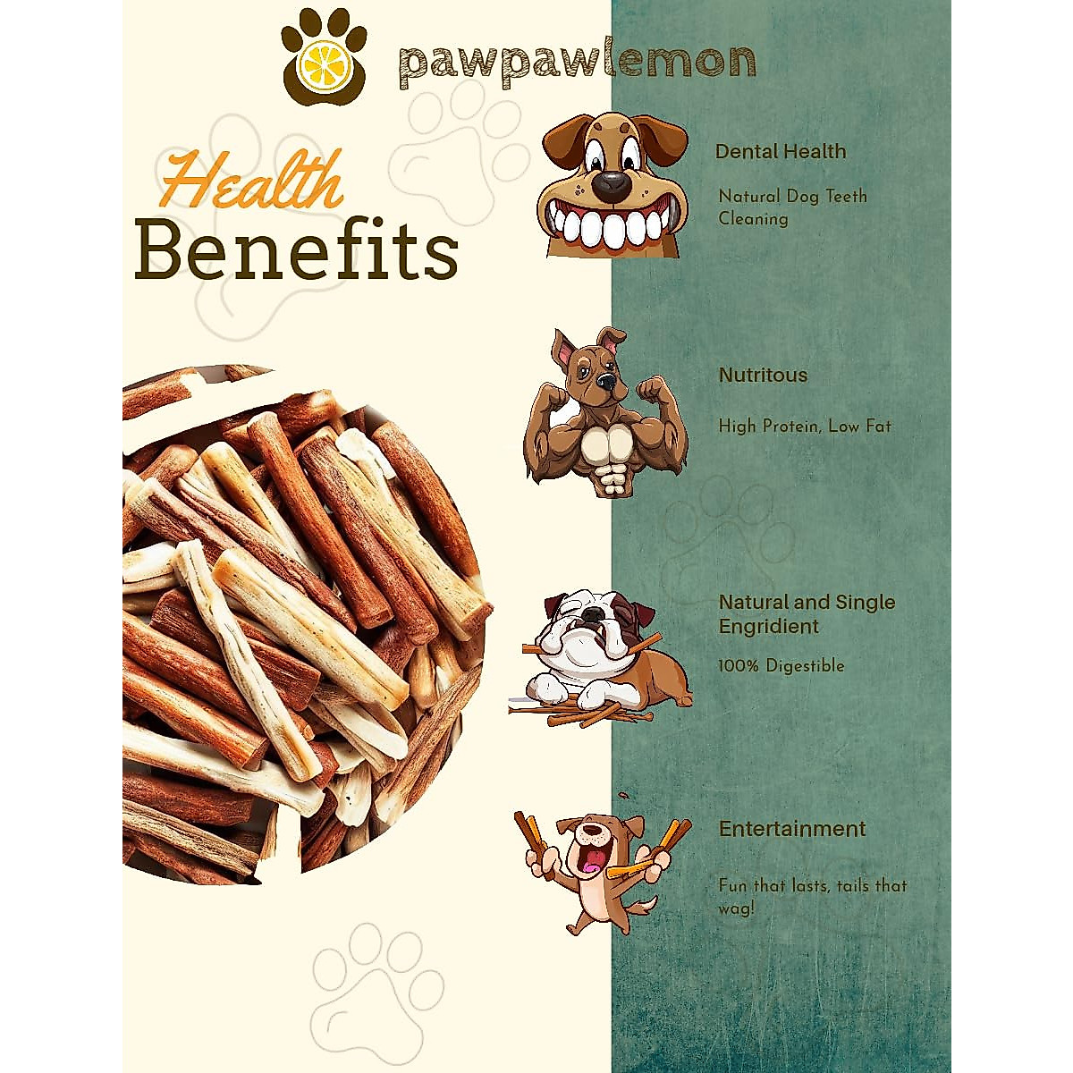 pawpawlemon Bully Sticks for Dogs (6 inch Pack of 20) | Long Lasting Natural Dog Chew | Single Ingredient 100% Beef Pizzle | Packed in The USA | Standard Thickness