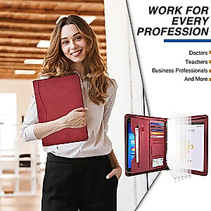 Linaxbong Padfolio Portfolio Business Binders—3 Ring Binders，Secure Zippered Closure，Resume padfolio Business Organizer—Pu Leather Padfolio Portfolio Binders for Men & Women(WR)