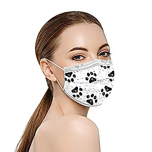 Cute face mask,animal print mask,50PC Paw Print Disposable Face Mask for Women With Cute Designs dog paw print Paper mask(C)