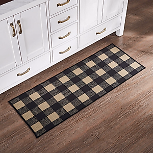 VHC Brands Black Check Indoor Rug Rect 17x48, Polyester Area Rug, Accent Rug, Floor Decor, Black Check Collection, Rectangle 17x48, Country Black