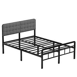 EMODA 16 Inch California King Bed Frames with Upholstered Headboard and Metal Footboard, Heavy Duty Metal Slats Support Mattress Foundation, No Box Spring Needed, Easy Assembly