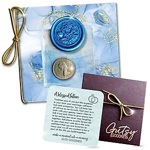Authentic Silver Sixpence Coin For Bride's Shoe - 4 Piece Set Includes 1956 Sixpence, Sentimental Message Card, Something Old New Borrowed Something Blue Tradition Wedding Poem Card, Keepsake Gift Box