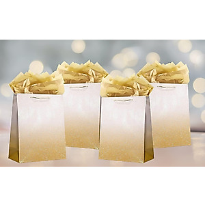 UNIQOOO 12Pcs Ombre Gold Gift Bags with Handle, Large 12.5x10'', Gradient Gold Glitter Paper Gift Wrap Bag, Recyclable Gift Packaging, For Wedding Birthday, Mother's Day, Baby Shower Party Favor Decor