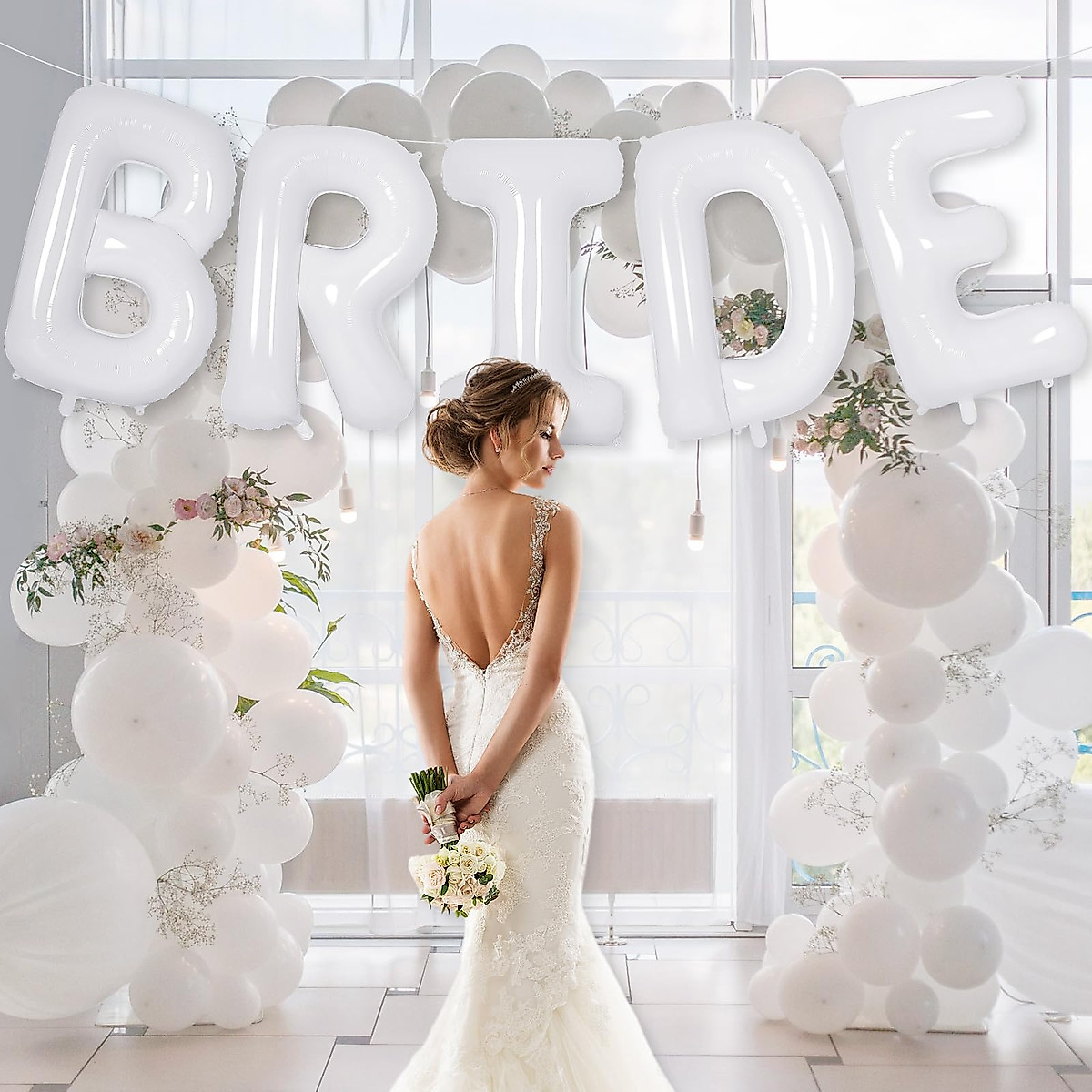 40 Inch White BRIDE Balloons, Giant Bride To Be Balloons, Bride Letter Balloons, Bachelorette Party Balloon, Bridal Photo Booth Bridal Banner for Wedding Bachelorette Party Decorations (White)