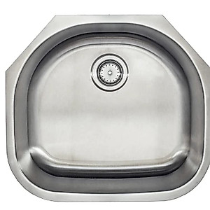 Silver Lake 23" L x 21" W x D x 9" Single Bowl D Shape Undermount Kitchen Sink 18 or 16 Gauge with Grid, Clips, Strainer (SLU430) (16 Gauge)