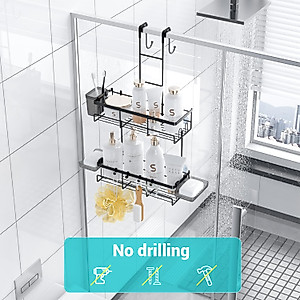 Aitatty Over the Door Shower Caddy Hanging: Black Rustproof Shower Organizer over the Door - No Drilling Bathroom Rack for Inside Shower