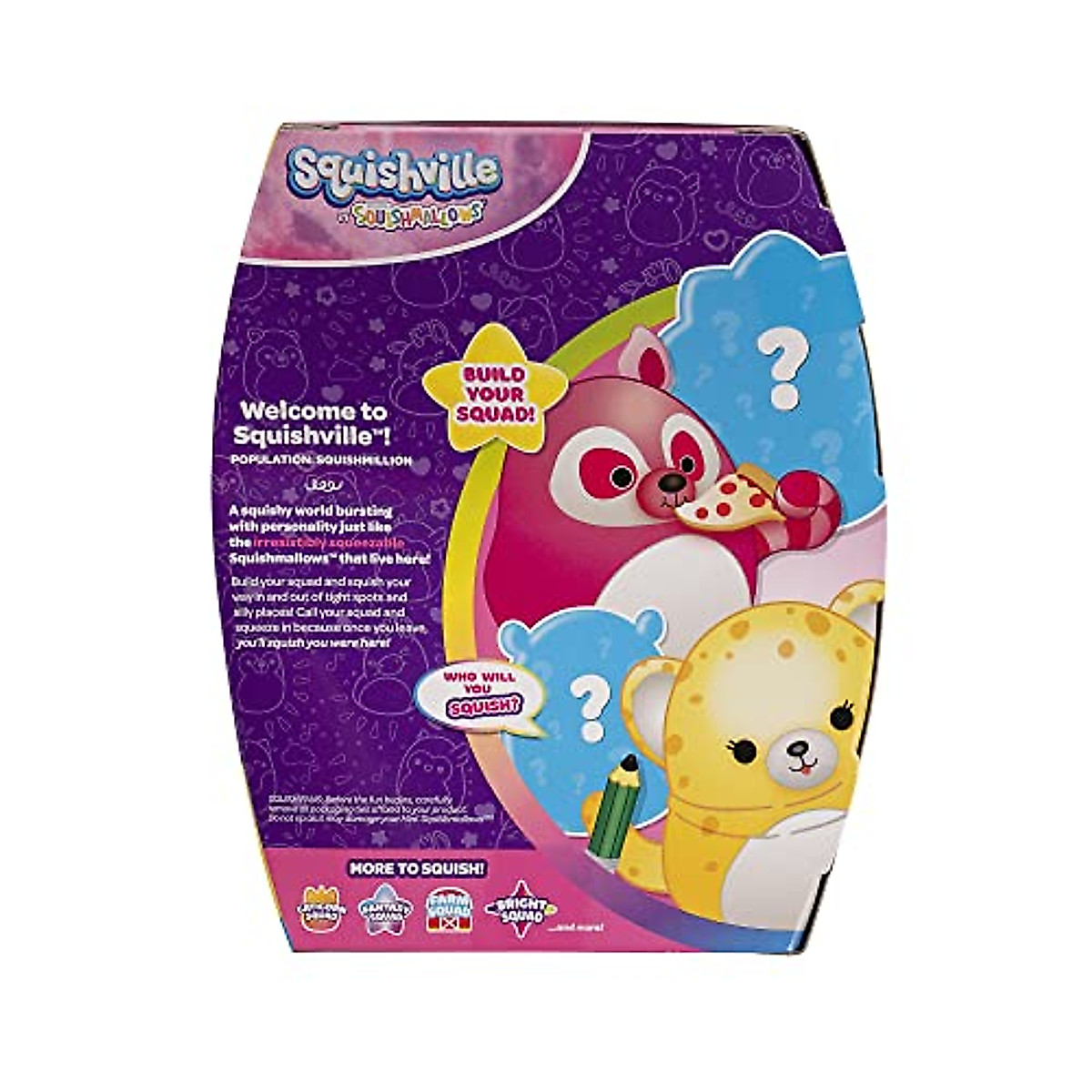 Squishville by Squishmallows SQM0143 Bright Squad-Four 2-Inch Mini Characters-Includes Santiago, Tristan, and Two Mystery Figures-Irresistibly Soft, Colourful Plush, Multicolor