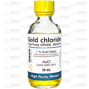 Gold Chloride - 1.725% (1.0% as 99.997% Pure Gold Metal) - 50 mL in a Clear Glass Bottle