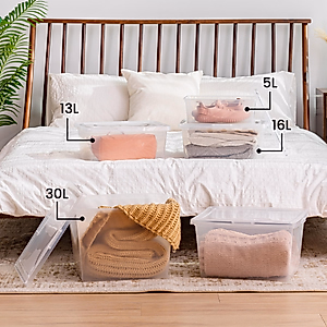 IRIS USA 5.9 Qt. Plastic Storage Container Bin with Latching Lid, Stackable Nestable Shoe Box Tote Shoebox Closet Organization School Art Supplies - Clear, 20 Pack