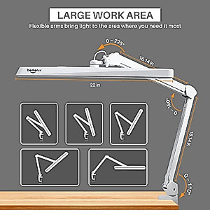 bemelux LED Architect Desk Lamp with Clamp, Metal Swing Arm 2000 Lumens Dimming Office Table Lamp for Task Work Drafting Reading Desktop, 234PCS Bright LEDs, 24W, 5 Color Temperatures Workbench Lamp