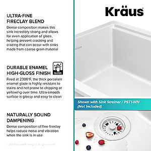 KRAUS Turino 33-inch Fireclay Workstation Drop-In/Undermount Single Bowl Kitchen Sink in Gloss White, KFDW1-33GWH