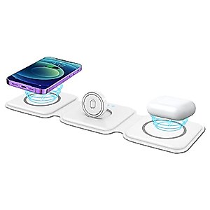 3 in 1 Magnetic Foldable Wireless Charger,3 in 1 Charging Station for Multiple Apple Devices-Travel Charging Pad Dock,for iPhone14/Pro/Max/Plus/13/12 AirPods 3/2/Pro,iWatch(Adapter not Included)