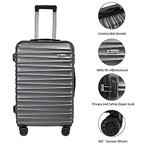 Aklsvion Luggage Sets 3 Piece(20/24/28)-Suitcase Set- Luggage with Wheels-PC + ABS Durable Lightweight Rotating hardshell suitcase 5PCS (Metallic Grey)…