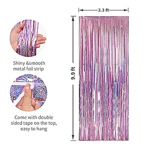 Crosize 3 Pack 3.3 x 9.9 ft Pink Foil Fringe Backdrop Curtain, Streamer Backdrop Curtains, Streamers Birthday Party Decorations, Tinsel Curtain for Parties, Galentines Decor, Preppy, Photo Booth