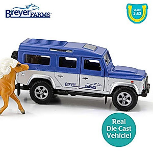 Breyer Horses Farms Land Rover and Tag-a-Long Trailer and Playset | Die Cast | 3.25” H x 10.5” L x 2.5” D | 2 Stablemates Horses Included | 1:32 Scale | Model #59216, Multi