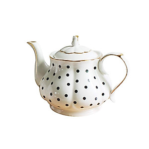 European Style Teapot Handmade Ceramic Teapot Pumpkin Fluted Shape Vintage Tea Party Set Gift (Polka dot)