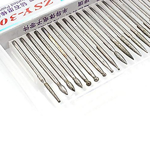 Yakamoz 30Pcs 2.35mm Shank Titanium-Coated Diamond Burrs Set Rotary File Burs Accessories Kit for Rotary Grinder Tools Grinding Polishing Carving Stone Jewelry Glass Ceramics