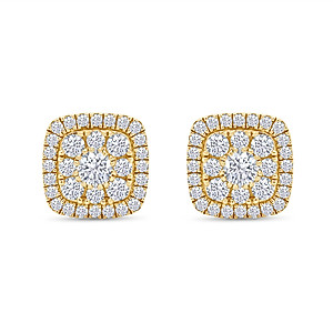 SAVEARTH DIAMONDS 1 1/4 Carat Round Cut Moissanite Diamond Cushion Frame Halo Cluster Stud Earrings in 14k Yellow Gold Over Sterling Silver (VVS1 Clarity, 1.25 Cttw)