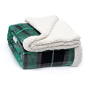 LALIFIT Sherpa Throw Blanket Soft Plush Reversible Green Black Plaid Flannel Blankets Fuzzy Warm Bed Blanket for Sofa Couch Christmas Halloween Farmhouse Home Decorate 50" x 60" (Green Plaid)