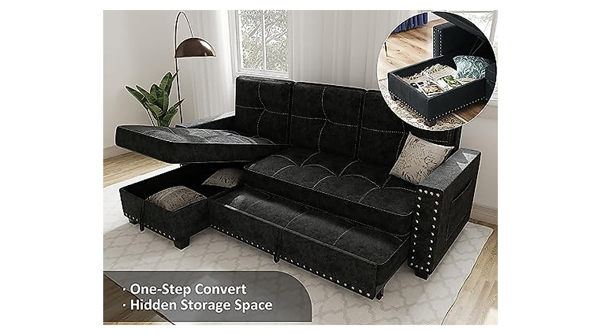 Ucloveria Reversible Sectional Sofa Bed - Modern L-Shape Couch with Storage
