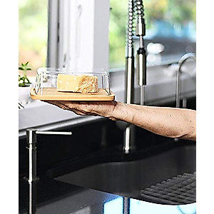 Bamboo Butter Dish With Dome Lid Cheese Server Sliced Vegetable Tray