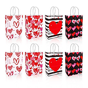 Abeillo 8Pcs Valentines Day Decorations Gift Bags with Handles, Medium Paper Gift Bags Red Love Heart Present Bags for Valentine's Day, Wedding, Sweetest Day, Kids Party Favor Goody Bags