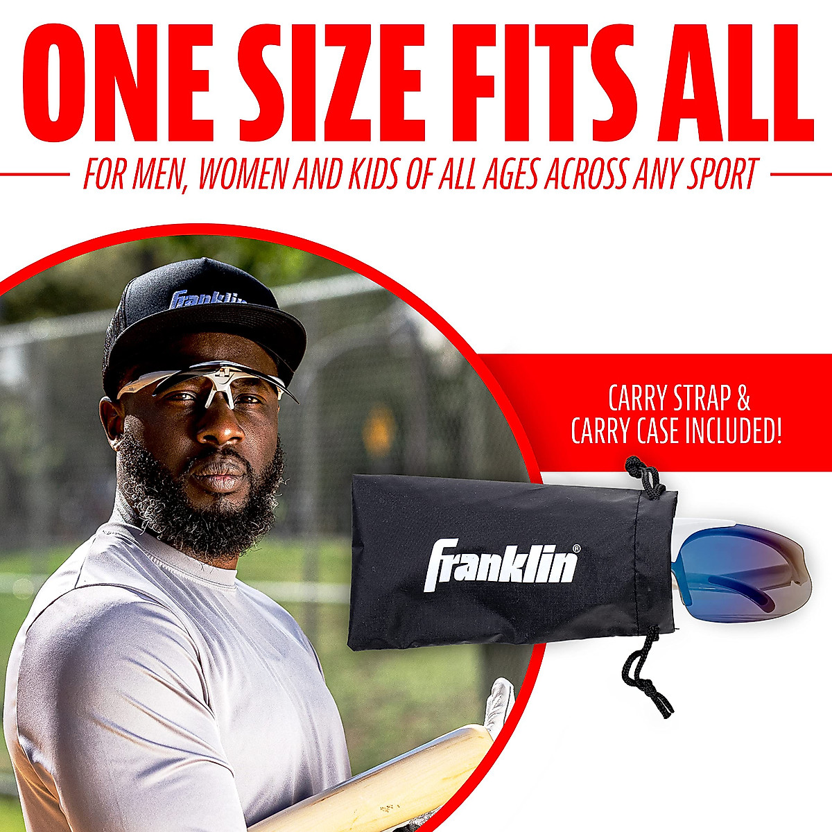 Franklin Sports Oval MLB WHT DLX FLIP-UP Sunglasses, White, 147mm