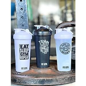 Generic FIT STYL Protein Shaker cup Set [3 PACK] 28 oz blender bottle, gift gym, new years resolution, Black, White, and Opaque