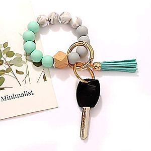 NVENF Silicone Bead Keychain Bracelet Large Keyring Elastic House Car Key Ring Wristlet Bangles Mint Green