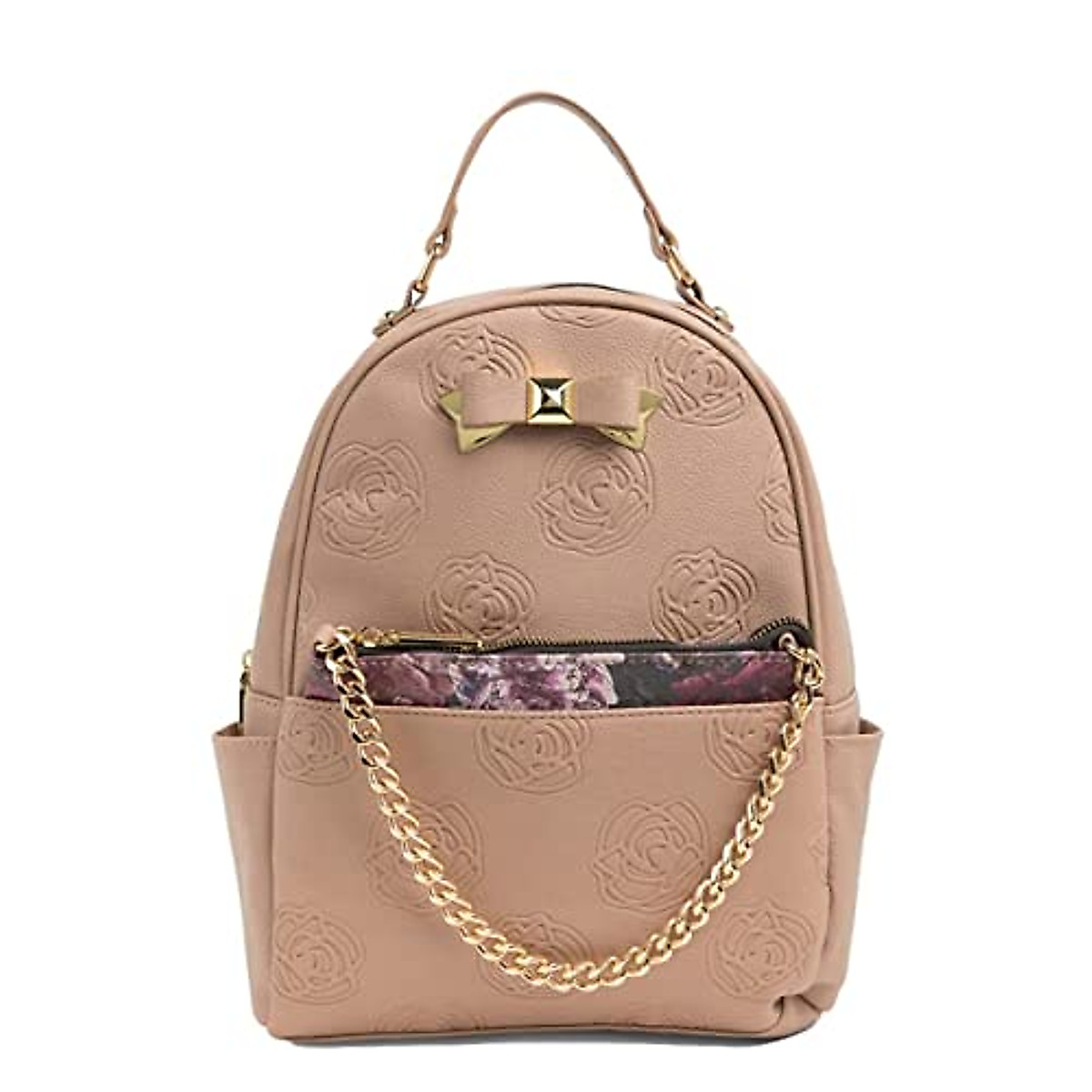 Betsey Johnson Sonya Rose Embossed Faux Leather W/Pull Out Zipper Pouch Adjustable Backpack