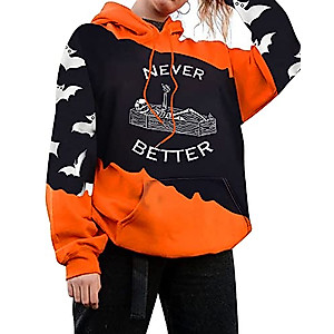 LUKYCILD Halloween Sweatshirts for Women Never Better Skeleton Shirt Long Sleeve Spooky Season Sweatshirt Skeleton Shirt