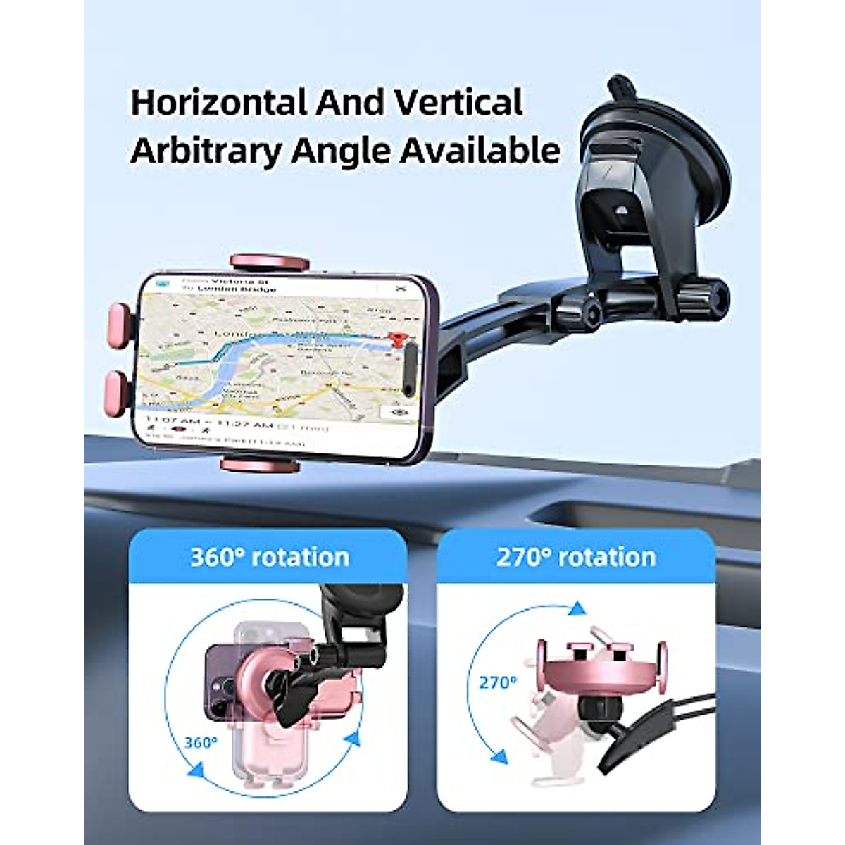 Wireless Car Charger with Suction Cup and Vent Clip,15W Fast Charging Kharly Car Phone Charger Holder,Smart Sensor Auto-Clamping Fashion Phone Holder Mount for Car for iPhone 14 Pro/13 Samsung etc