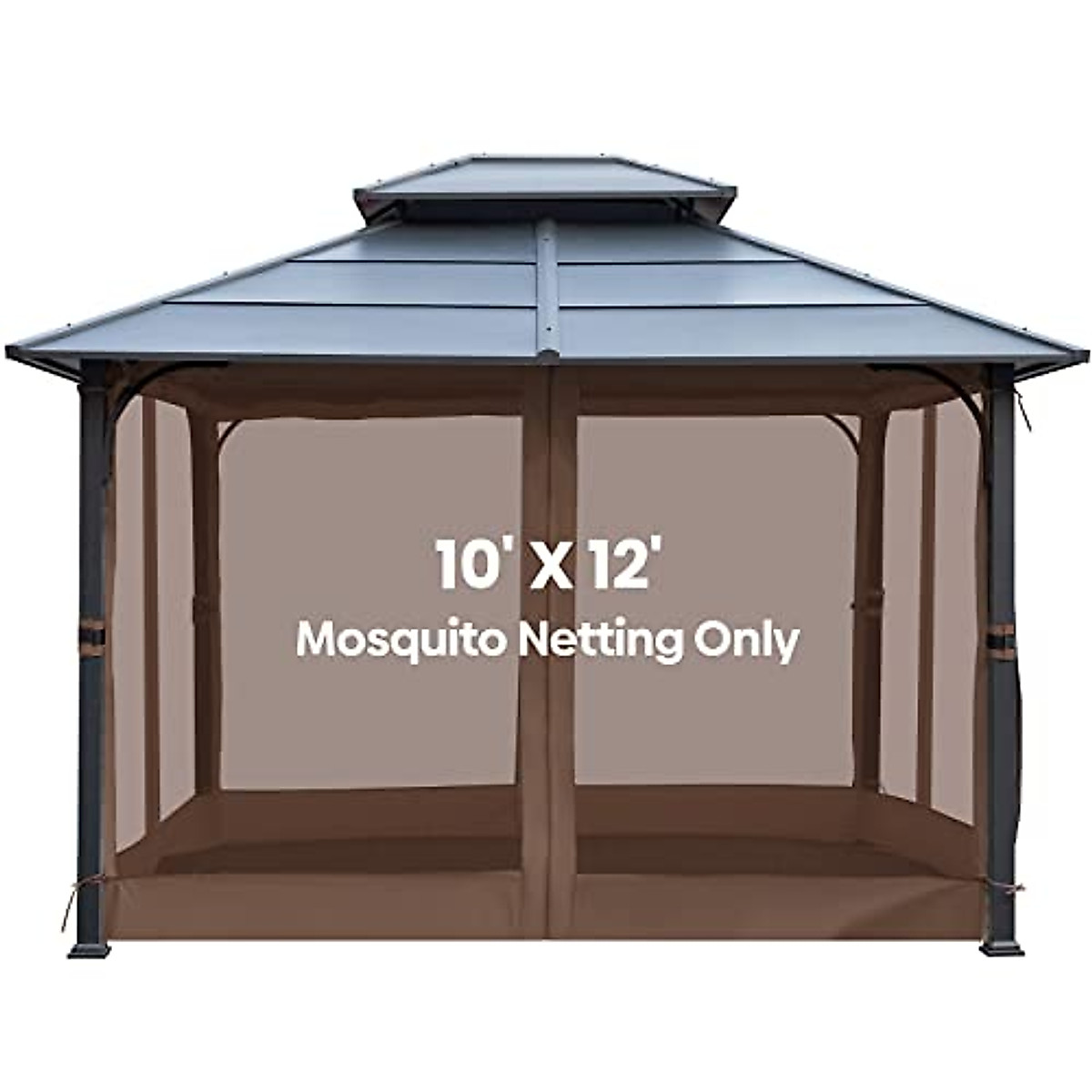 Akeacubo Patio Mosquito Netting for Gazebo 10'x12' - Outdoor Patio Netting Screen for Porch, Universal Replacement Mosquito Curtains with Zipper, Durable 4-Panel Mosquito Screen for Patio (Brown)