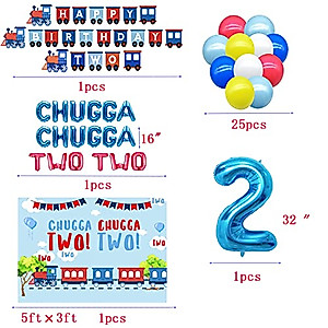 Train Cake Topper For 2nd Birthday,Train 2nd Birthday Decorations，Chugga Chugga Two Two Party Decorations，Train Birthday Party Supplies 2 years old，2nd Birthday Decorations For Boys Train。