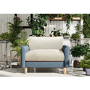 Woyomeub Couches for Living Room Accent Chair 45" Living Room Armchair, 1.5 Seater Sofa Teddy Fleece Fabric, Beige & Blue