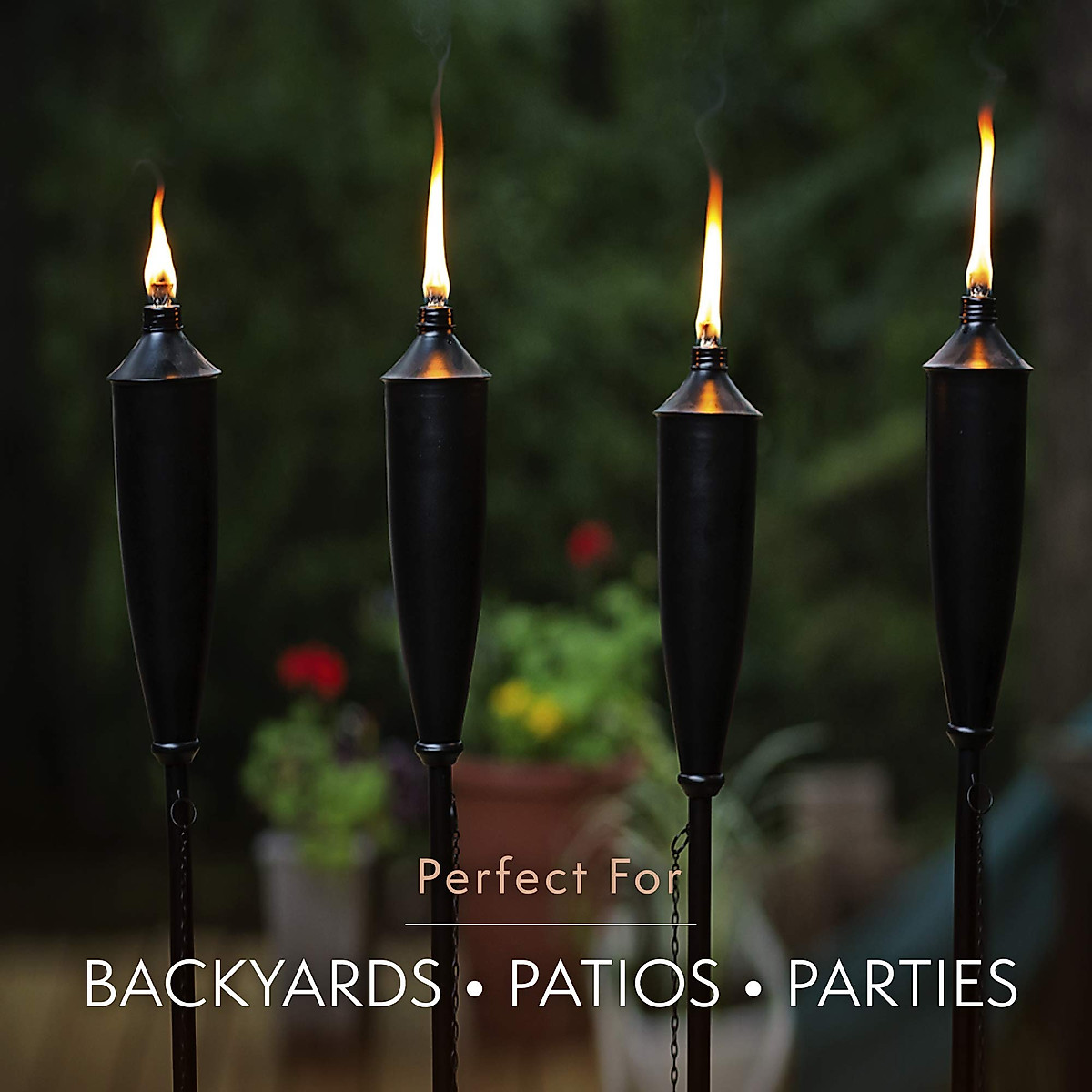 Dusq | Set of 4 Black Genie Outdoor Garden Torches, Use with Regular or Citronella Torch Fuel