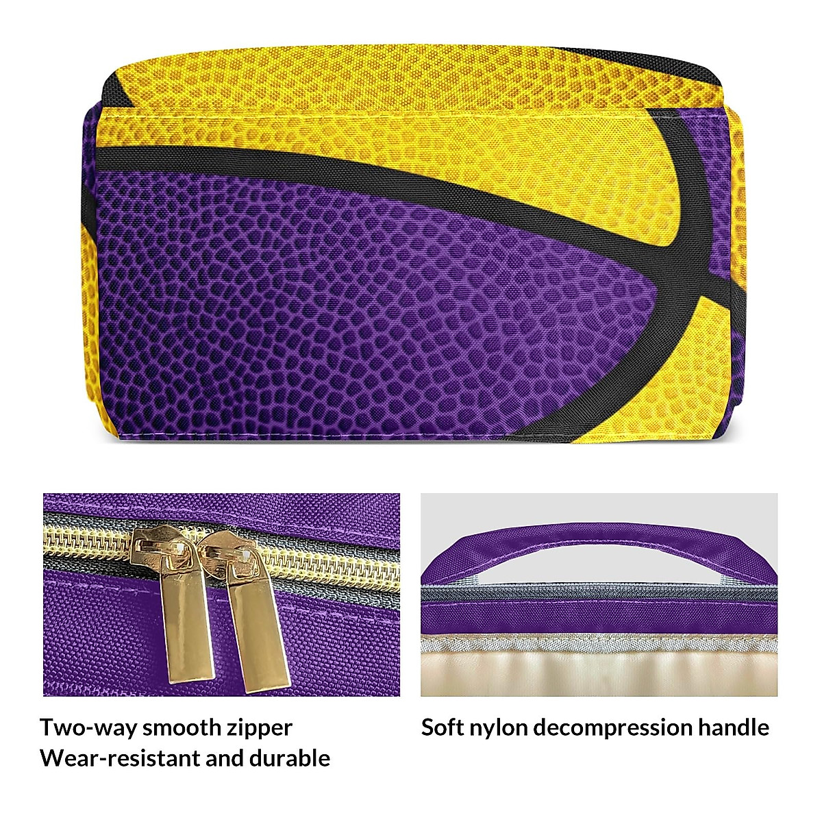 Anneunique Personalized Purple Yellow Basketball Print Tote Bag Backpacks Custom with Text Mommy Bag Gift for Boy Girl