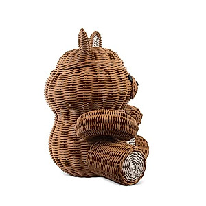 G6 COLLECTION Bear Rattan Storage Basket With Lid Decorative Bin Home Decor Hand Woven Shelf Organizer Cute Handmade Handcrafted Nursery Gift Decoration Animal Wicker Bear (Brown Bear)