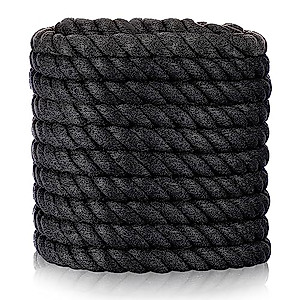 Jenaai Twisted Cotton Rope 1 Inch x 50 Feet Triple Strand Rope Soft Thick Rope Black Rope for Indoor Outdoor Use, Crafts, Decoration, Plant Hanger and More