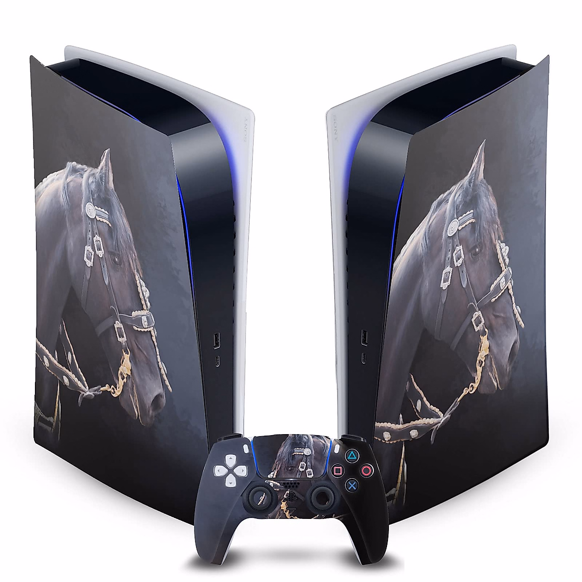 Friesian Horse Art Mix Matte Vinyl Faceplate Sticker Gaming Skin Case Cover Compatible with Sony Playstation 5 PS5 Digital Edition Console and DualSense Controller