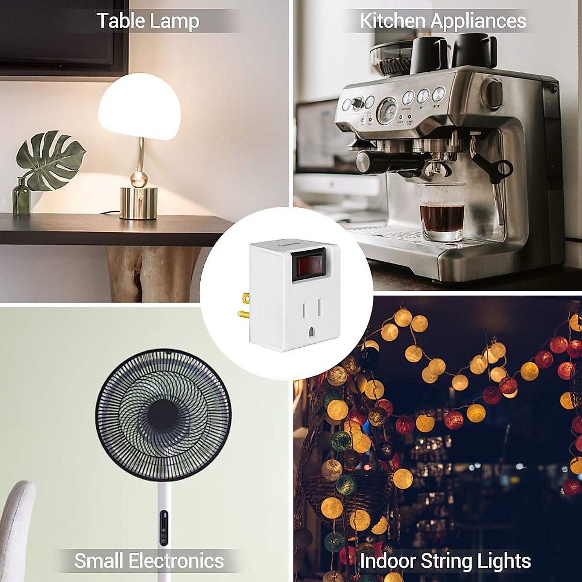 DEWENWILS Grounded Single Port Power Adapter with On/Off Switch, 3Prong Electrical Plug Outlet Switch, 15A Circuit Breaker, 280J Surge Protector, White, UL Listed, 3Pack