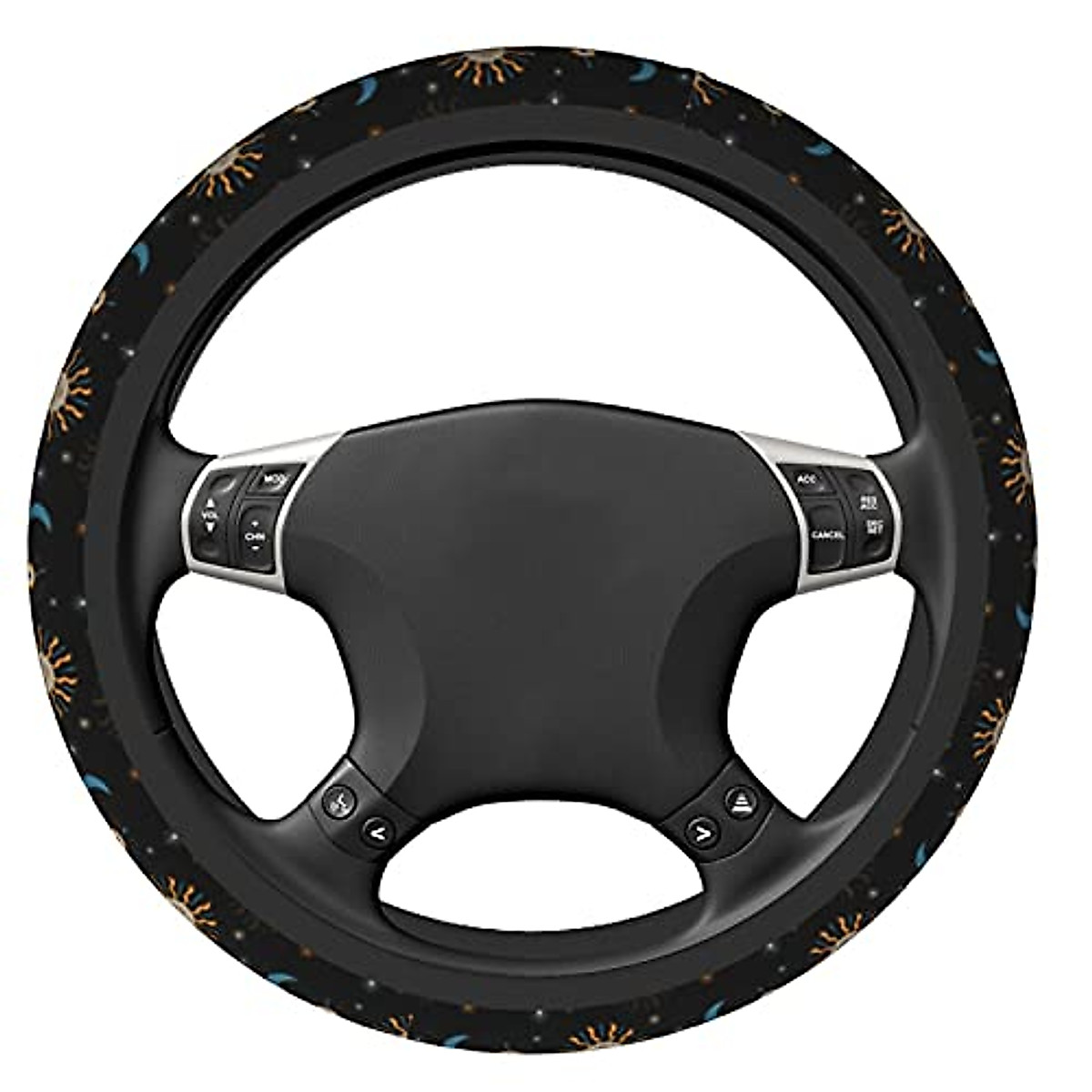 Moon and Sun Steering Wheel Cover Universal 15 Inches Non-Slip Neoprene Cute Stars Wrap Car Accessories Protector Case for Women & Men Girls Fit Auto SUV Sedan Vans Trucks