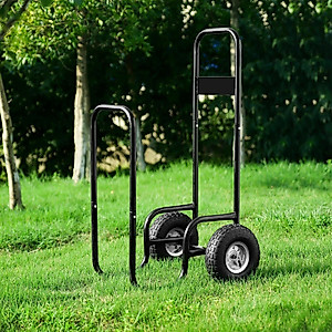 LiveCreative Steel Firewood Log Cart Carrier - Fireplace Log Rolling Caddy Hauler - Wood Mover Outdoor Indoor Storage Holder Rack - Rolling Wheeled Metal Dolly Hauler Black RO09911