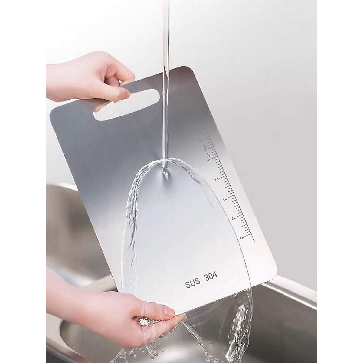 Atmama (14.2" x 9.8"and11.24" x7.87") Stainless Steel Cutting Board for Kitchen,SUS 304 Chopping Board for Meat,Fruit,Vegetables,Baby Food,Dishwasher Safe(2pcs)…